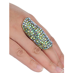 NYFASHION101 Women's Stone Studded Curved Boho Fashion Stretch Ring, Green Tint Aurora Borealis