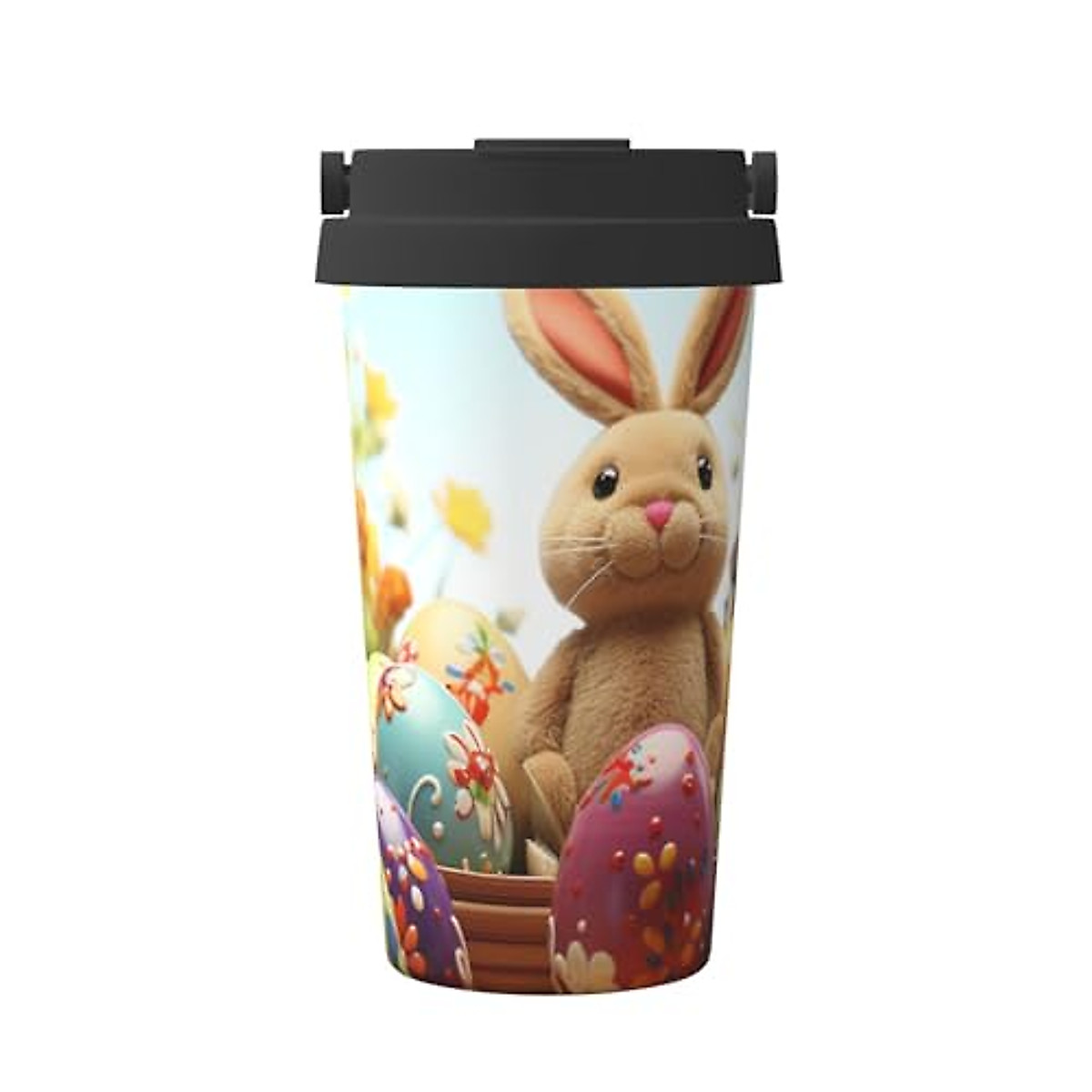 GTKSYNVE Reusable Coffee Mug with Lid and Handle, Easter Colorful Eggs Tumbler for Hot & Cold Drinks 16oz Stainless Steel Insulated Coffee Tumblers Double Wall Vacuum Thermal Cup