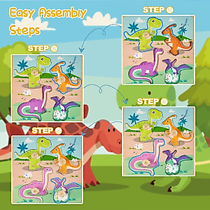 Funsland Wooden Peg Puzzles 4 Pcs Animal Patterns Puzzles Infant Fine Motor Skill Wood Puzzle Set for 1 2 3 Years Old