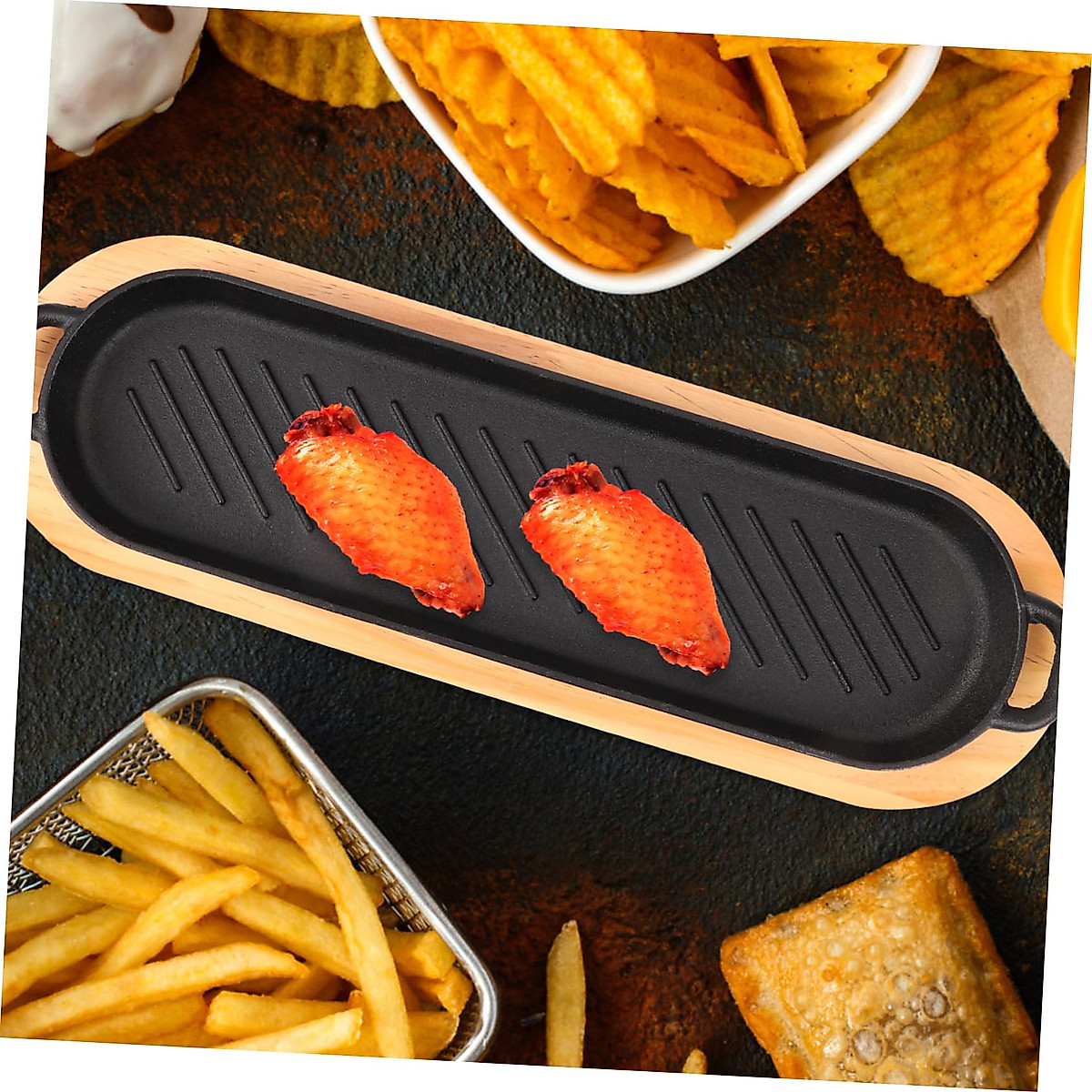 OKUMEYR Grill Plate Creative Baking Pan Steak Pan Cast Iron Serving Plate Frying Plate Steak Grill Pan Household Steak Pan Non-stick Steak Pan Cast Iron Steak Plate Grilling Food Pan