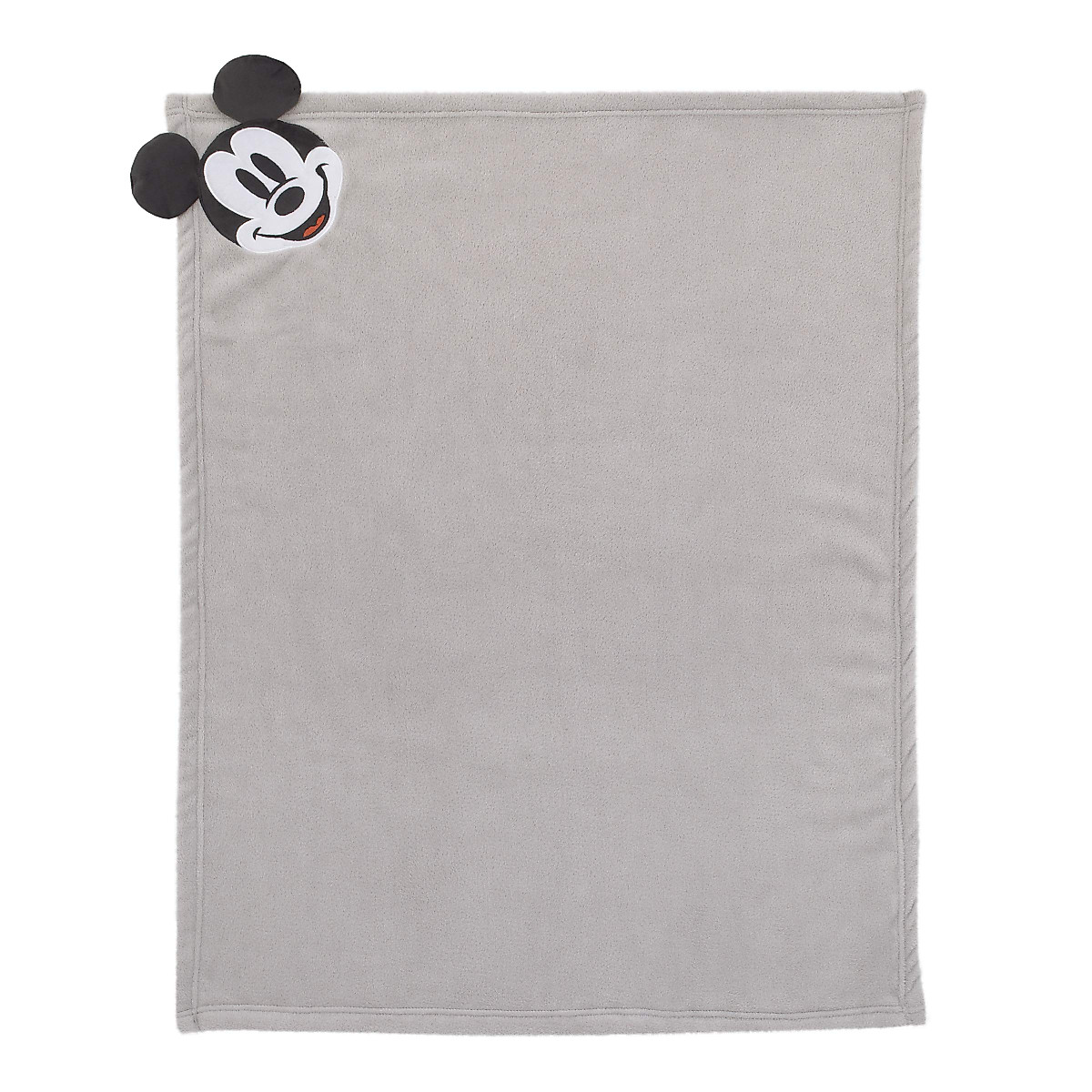 Disney Mickey Mouse Super Soft Corner Applique Baby Blanket with 3D Ears, Grey/Black/White