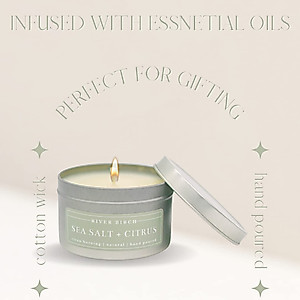 River Birch Candles Sea Salt + Citrus Scented Candle | Premium, All-Natural, Non-Toxic, Soy Candles | 8 oz. Silver Tin Travel Candle | Cozy Relaxing Gifts for Home