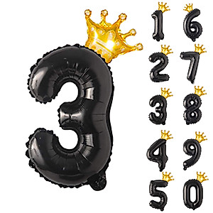Gadeja Black Number Balloon(1), Digital crown Children's Birthday Party Decorative Balloons, Birthday Balloons Party supplies,Aluminum Film Balloon 32 Inch for Baby Shower Wedding and 1st Themed Party