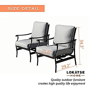 LOKATSE HOME Patio Bistro Dining Chairs Sets Outdoor Conversation Steel Iron Furniture with 5.1 Inch Thick Seat Cushions, Grey