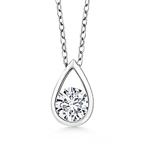 Gem Stone King 925 Sterling Silver 5MM Round Gemstone Birthstone Teardrop Pendant Necklace For Women with 18 Inch Silver Chain