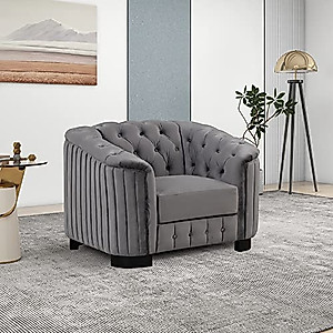Merax Velvet Upholstered Accent Sofa with Thick Removable Seat Cushion, Modern Single Couch Chair for Living Room, Bedroom, or Small Space, Grey
