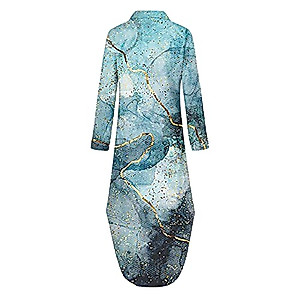 Womens Dresses 2023 Betten Down Sundress Long Sleeve V-Neck Dresses Floral Print Casual Loose Beach Mixi Light Blue XX-Large