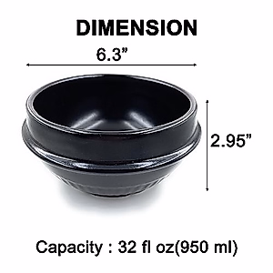 Jovely Korean Cooking Premium Ceramic Stone Bowl(Dolsot or Ddukbaegi) Diameter 6.3'' High 2.95'' Sizzling Hot Pot for Korean food such as Bibimbap and Soup (with Wood Tray and Special Bowl Tong Set)