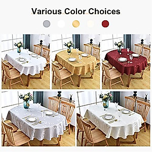 Wolkemer Oval Jacquard Tablecloth Ivory Floral Countryside Leaves Damask Patterns Table Cloth Cover for Dinner Kitchen 60 x 84 Inch