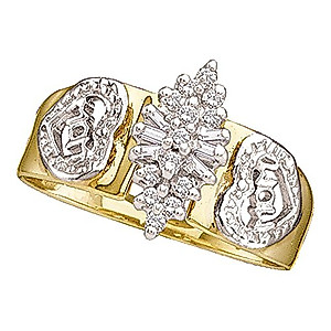 Sonia Jewels Size - 5-10k Yellow and White Two 2 Tone Gold MOM Mothers Day Heart Love Marquise Shape Cluster Round Cut & Baguette Ladies Diamond Fashion Ring Band 8mm (1/8 cttw)