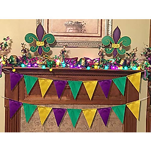 Uniwish Pre-Strung Gold Purple and Green Pennant Banner for Mardi Gras Decorations New Orleans Baby Shower Birthday Bachelorette Party Supplies