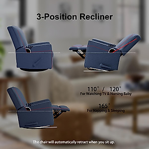 Harkawon Swivel Rocker Recliner Chair, Glider Rocker Recliner, Rocking Chair Nursery, Fabric Chair with High Back, Deep Seat, for Living Room, Bedroom, Blue
