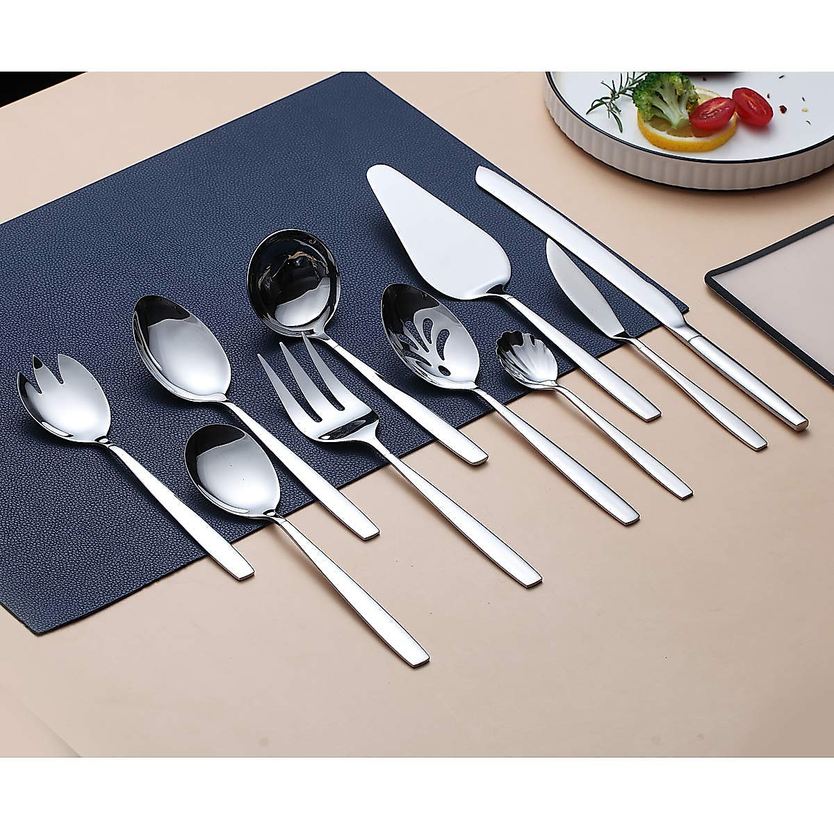 Silverware Serving Set 10 Pieces, Berglander Stainless Steel Flatware Serving Set, Serving Spoon, Silver Serving Utensil, Anti Rust(10 Pieces)