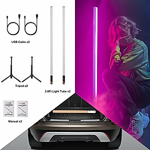 LUXCEO 2Pack RGB Tube Light Bar with Light Stand, Battery Powered LED Video Light Wand Stick for DJ Lighting, Dance Club and Photography Lighting (2.8Ft)