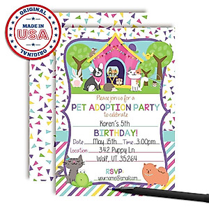 Plush Stuffed Animal Adoption Themed Birthday Party Invitations for Kids, 20 5x7 Fill In Cards with Twenty White Envelopes by AmandaCreation