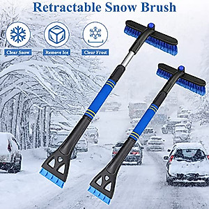 Finphoon Ice Scrapers for Car Windshield with Snow Brush, Extendable Car Ice Scraper with Ergonomic Foam Grip Handle, Retractable Snow Shovel for Car Windshield Window(Blue)