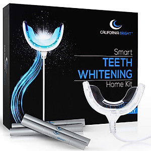 California Bright Smart Teeth Whitening Home Kit with 16X LED Light Mouthpiece, 4 Whitening Gel Pens, Portable Case and Dental Shade Guide – Smartphone & USB Compatible