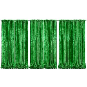 6 Panels Green Backdrop Curtains 2FTx8FT Glitter Green Party Backdrop for Baby Shower Photography Stage Wedding Party Stage Decorations