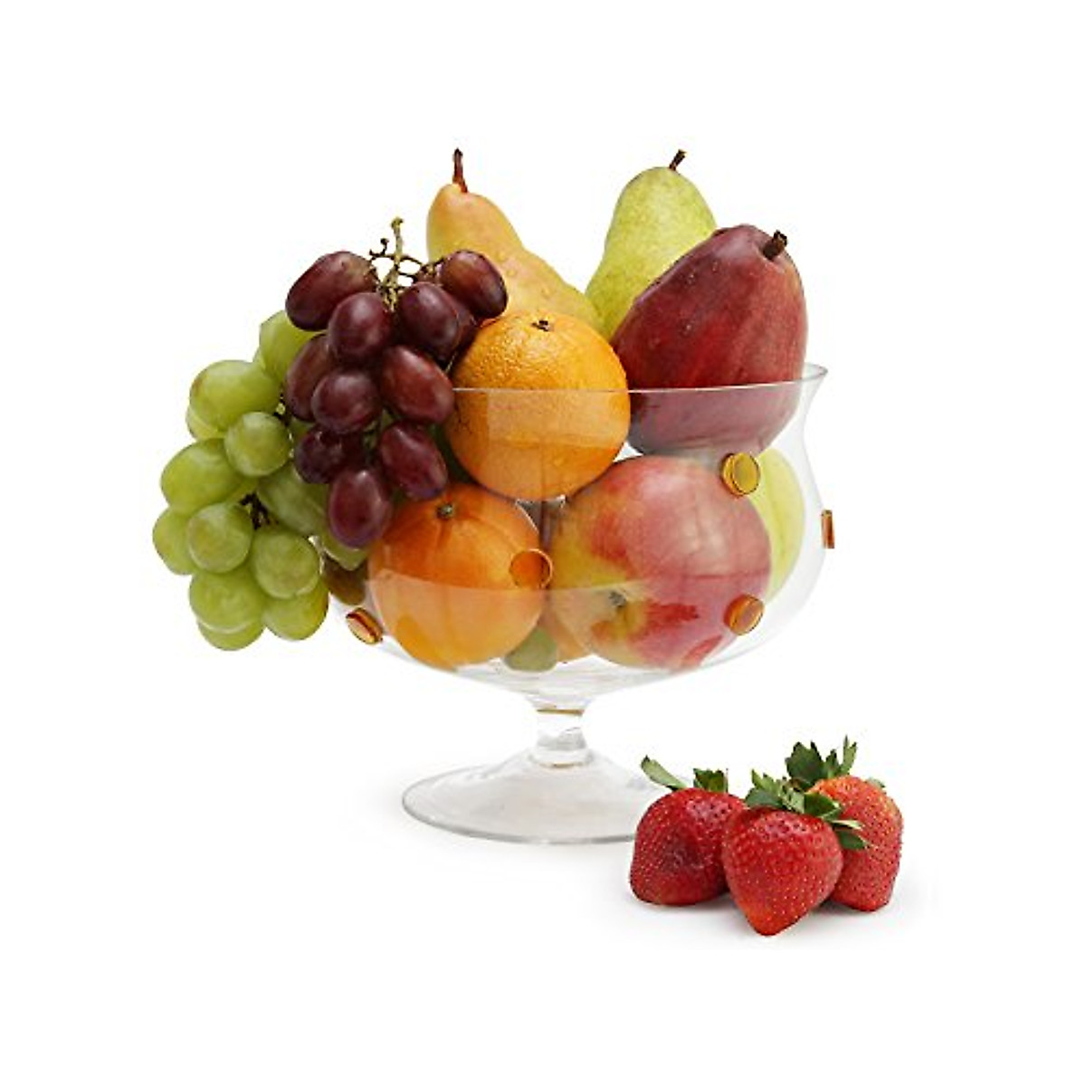 GAC Glass Trifle Footed Fruit Bowl with Gold Polkadots, Size - 8 Inch