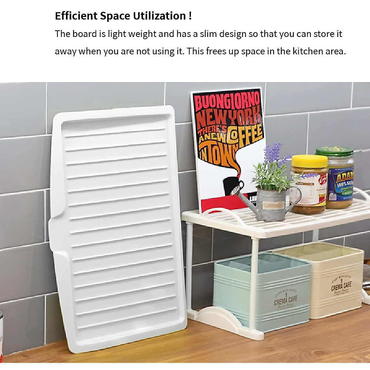 ANDRSAN Kitchen Utility Draining Board｜Light Weight, Space Efficient, Water Drain (White)