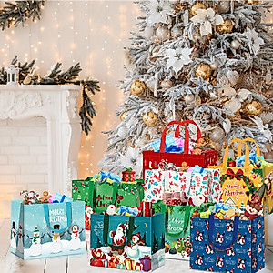 12Pack Large Christmas Bags For Gifts, 12 Styles Reusable Christmas Gift Bags With Handle, 12.4"×9.7"×6.8"Christmas Tote Bags For Gifts, Xmas Gift Bags, Holiday Gift Bags For Christmas Presents