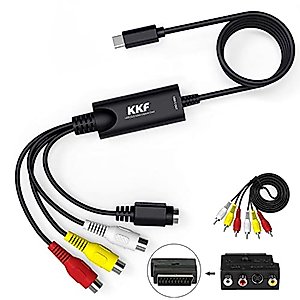 Kkf VHS to USB RCA Converter, Analog to Digital Video, Digital Video for VCR DSLR TV Box DVD Camera PS3 PS4,USB 2.0 Audio Capture Card Transfer Collector (RCA to USB C)