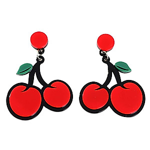 Fashion Earrings For Women,Funny Watermelon Lemon Strawberry Fruit Series Dangle Ear Studs Earrings - Cherry**