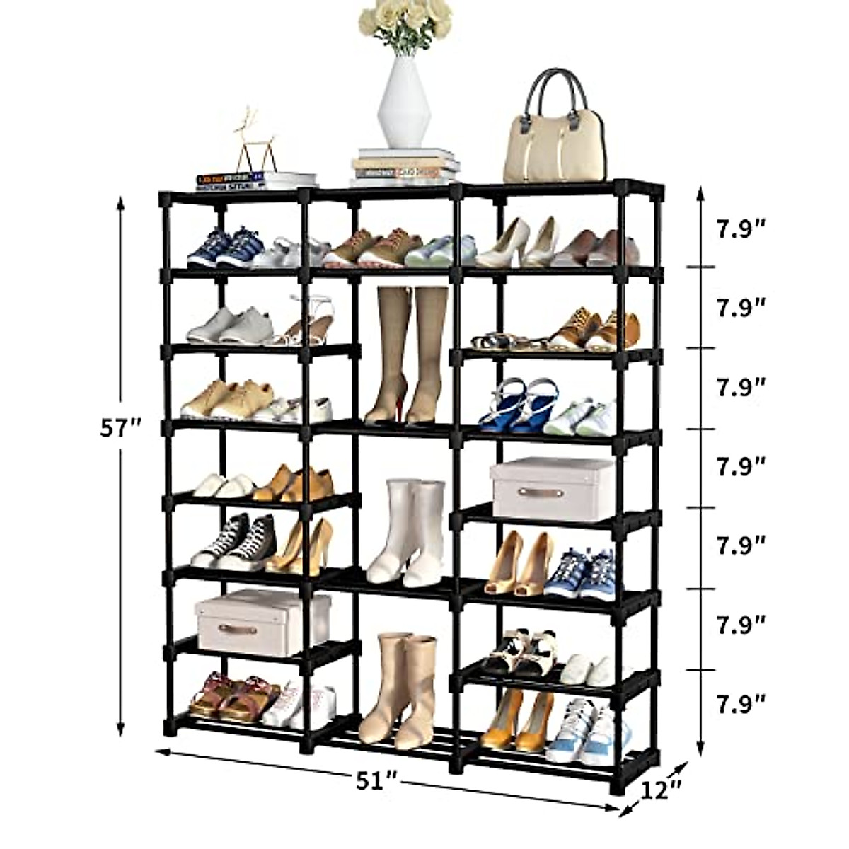 SRQMQ Shoe Rack Organizer, 8 Tiers Metal Shoe Rack Holds 46 Pairs Shoes, Freestanding Shoe Racks That Can be Assembled into A Variety of Shapes are Suitable for Entryway, Bedrooms and Stair Passage