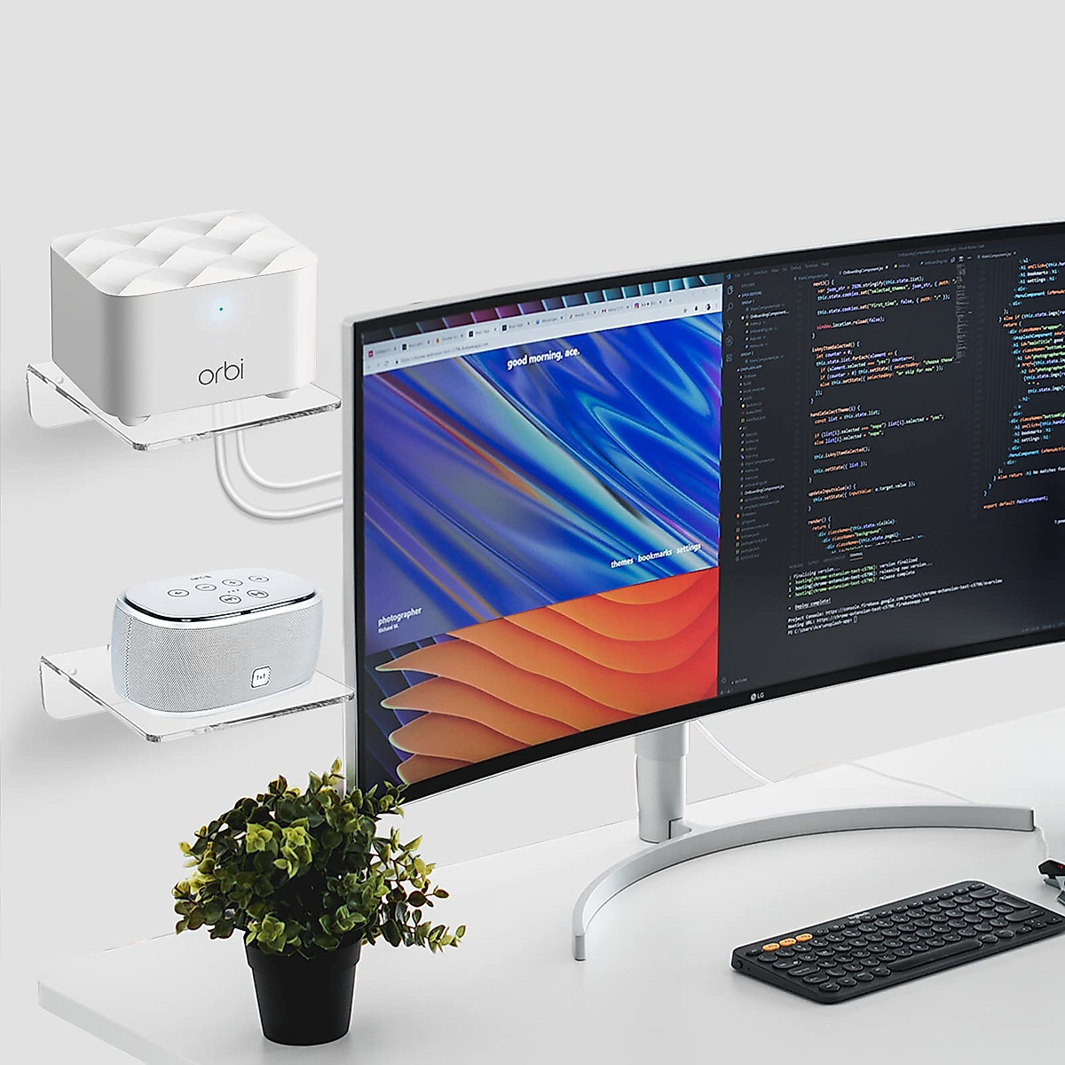 TXEsign Mesh WiFi Router Shelf, Acrylic Small Wall Shelf for Orbi Mesh WiFi Router, Google Nest WiFi, Speaker, Clock, Monitor Action Figure (6.69X5.51 Inch) (5.51X6.69 Inch)