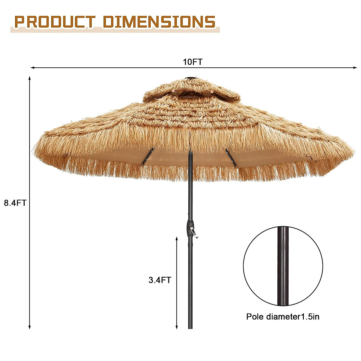 Wonlink 9 FT Patio Tiki Umbrella, Outdoor Patio Umbrellas with 32 LED Lighted Double Top Thatched for Pool Beach