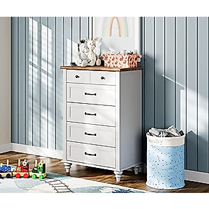 WAMPAT White Dresser for Bedroom with 5 Drawers, Tall Kids Dressers with Wide Chest of Drawers, Mid Century Modern Wooden Closet Storage Organizer, Samll Dressers for Living Room, Nursery, Hallway
