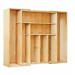 ZROOY Expandable Bamboo Kitchen Silverware Organizer Drawer for Utensils Holder and Cutlery, 8 Compartments for Drawer Tray with Grooved Drawer Dividers , Flatware and Kitchen Utensils (Natural)