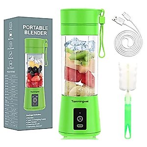 Tianmingwei Portable Blender Personal 6 Blades Juicer Cup Household Fruit Mixer with Magnetic Secure Switch USB Charger Cable 400ml (Green)