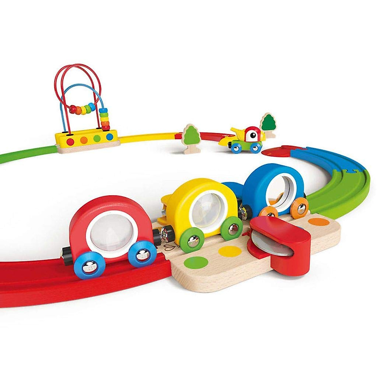 Hape E3815 Rainbow Sights & Sounds Toddler Wooden Railway, Multicolor