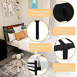 FSTAR 12 inch Metal Bed Frame with Headboard and Footboard, Mattress Foundation with Steel Slat Support, Heavy Duty, No Box Spring Needed, Easy Assembly, Noise Free (Black, Twin)