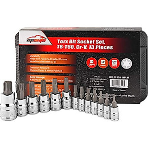 EPAuto Torx Bit Socket Set, Star Socket T8-T60, Cr-V, 13 Pieces