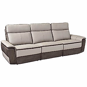 Homelegance Laertes Two-Tone Power Reclining Sofa Top Grain Leather Fabric Match, Light Grey
