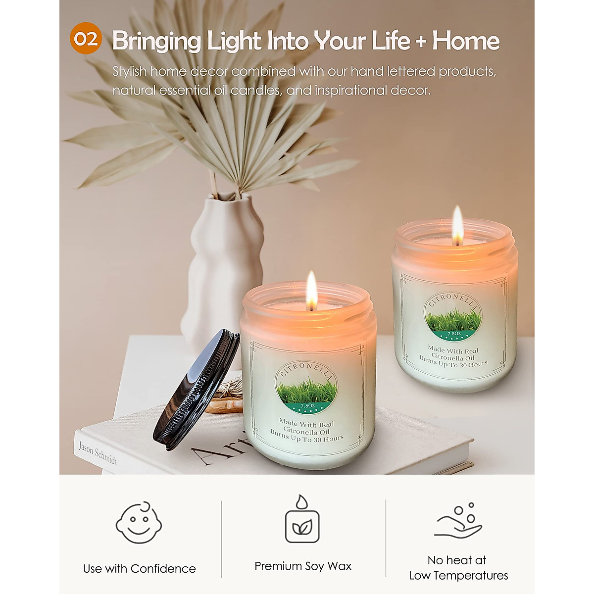 Citronella Candles Outdoor Indoor | Handmade Home Scented Jar Candles Gift Set for Women Men | Soy Wax Candles Aromatherapy Candle for Home Garden Patio Perfect for Christmas Valentine's Day Birthday