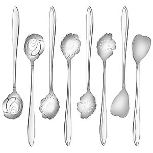 8 Pcs Flower Dessert Spoons, Stainless Steel Coffee Teaspoon Set - Cute Mini Tableware for Demitasse Espresso, 4 Styles (Silver)