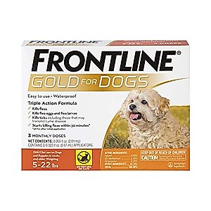 Frontline Gold Flea & Tick Treatment for Small Dogs Up to 5 to 22 lbs, Pack of 3