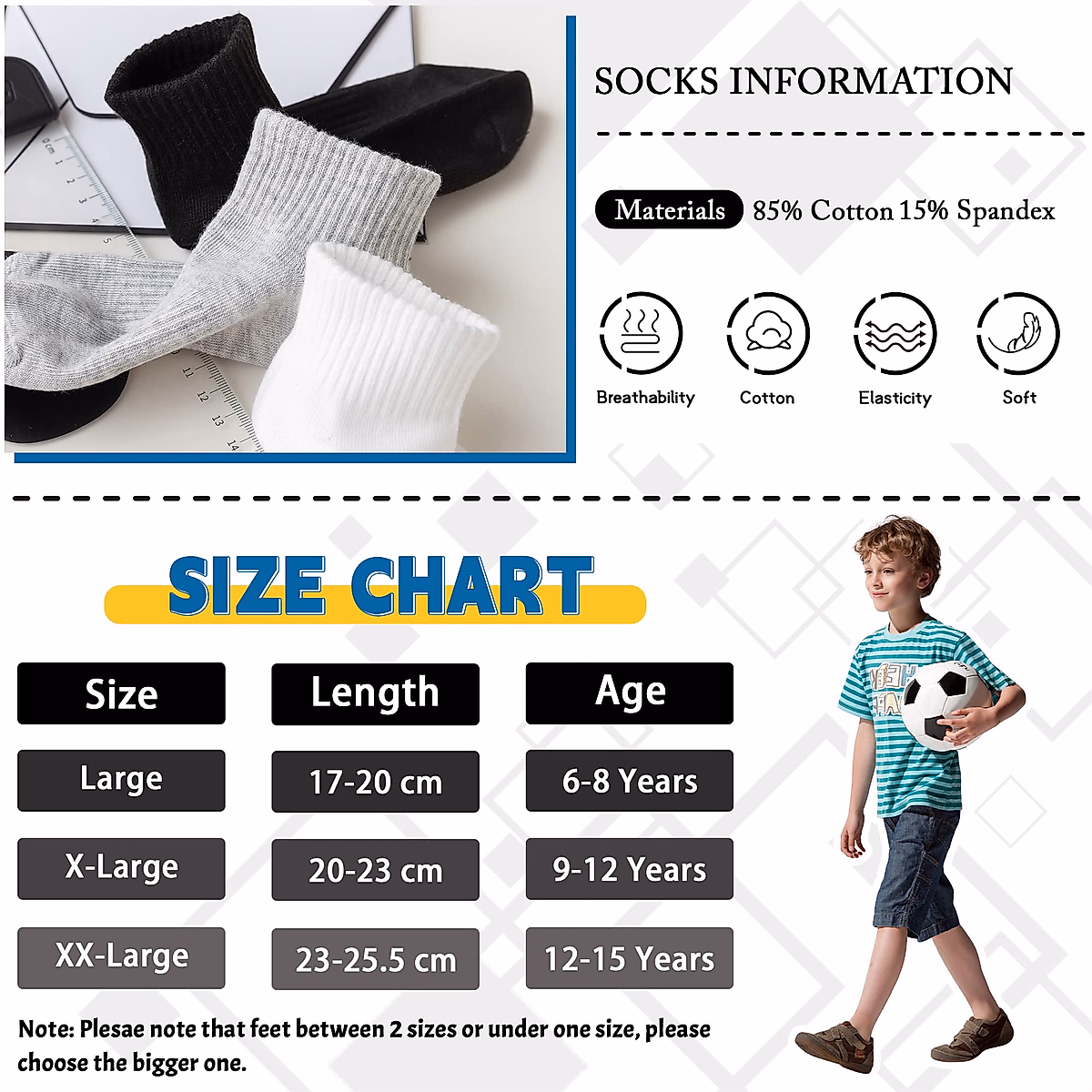 DoSmart Kids Athletic Crew Socks Boys Girls Classics Cotton School Uniform Childs Sports Breathable Casual Socks 10 Pairs(Black Ankle Socks,13-15 Years)