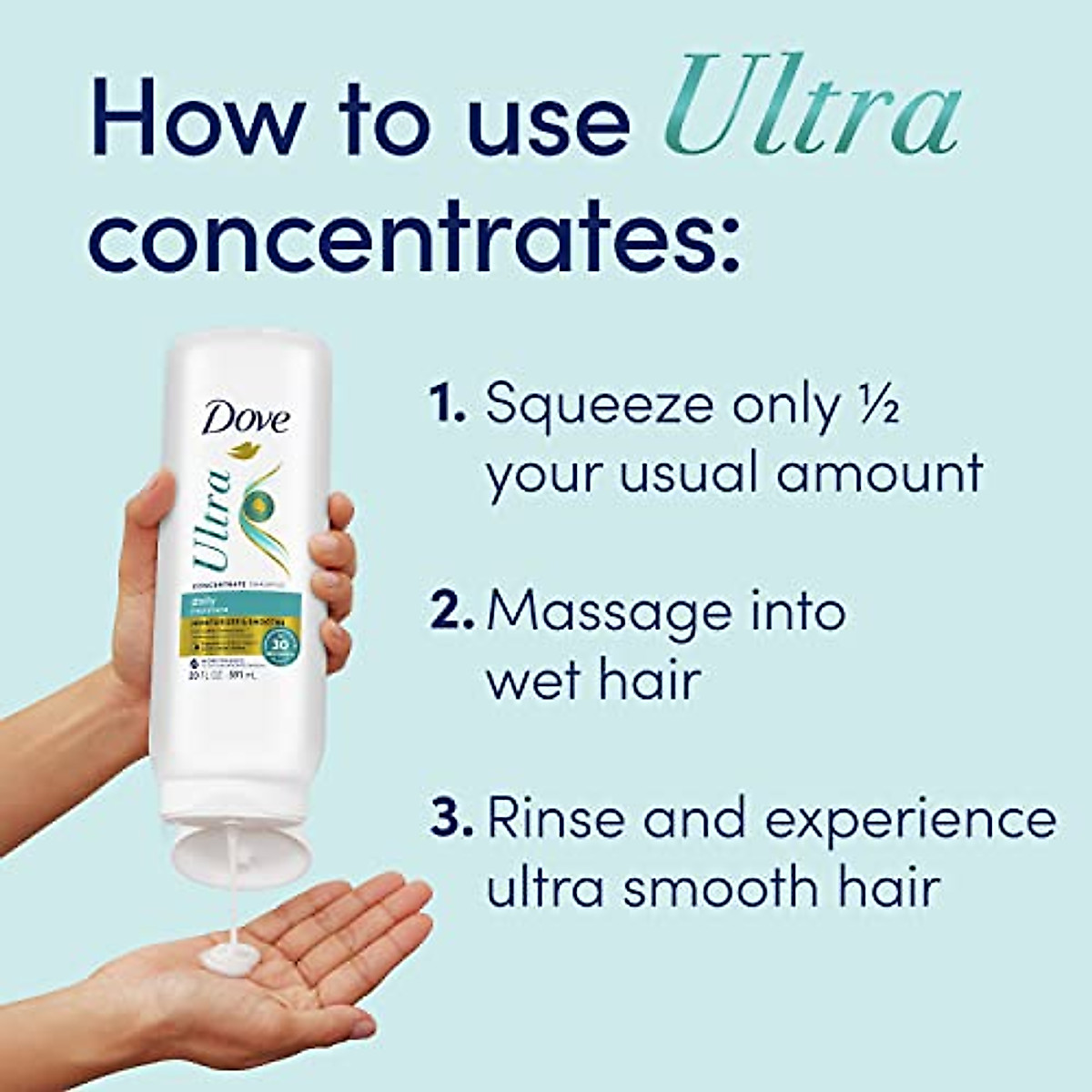 Dove Ultra Daily Moisture Concentrate Shampoo for Dry Hair Moisturizes and Smooths in 30 Seconds, Ultra-Lather Technology and 2X More Washes 20 oz