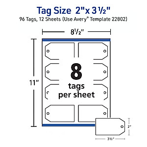 Avery Printable Blank Gift Tags with Sure Feed, 2" x 3.5", White, 96 Customizable Tags with Strings (22802)