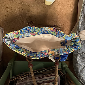 Natural Woven Straw Tote Handbag with Tassels and Pom Pom