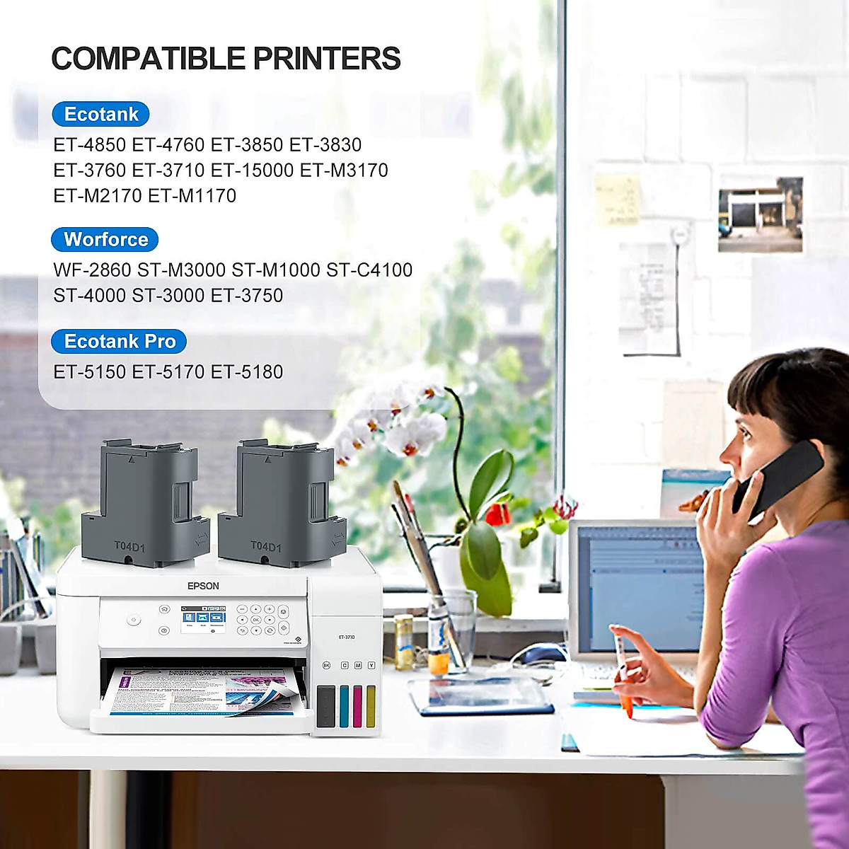 Poschink T04D1 T04D100 Ink Maintenance Box for ET-15000 ET-3750 ET-3760 WF-2860 ET-4760 ET-3850 ET-4850 XP-5100 ET-3710 ET-5150 ET-3830 ET-M1000 ST-3000 ET-M2170 Etc. Printers, 2 Packs