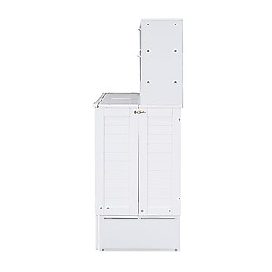 DEYOBED Queen Size Murphy Bed - Features Bookcase, Bedside Shelves, and Spacious Drawer - Space-Saving Solution for Guest Room or Home Office - White