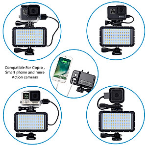 Suptig 60 LED Video Light with 5200mAh Portable Charger Portable Lighting Compatible for Gopro Hero 12, Hero 11/10/9/8/7/6/5/4/3/3+/Gopro Max, Fusion, DJI osmo Insta 360 ace pro, Waterproof 164ft