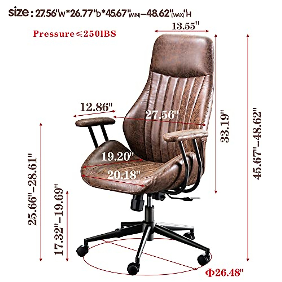 XIZZI Ergonomic Chair, Modern Computer Desk Chair,Executive Swivel Task Chair with Armrests Support (Dark Brown)