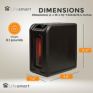 Lifesmart Infrared Quartz Space Heater, 1500W Portable 3 Element Heater with Remote, Black