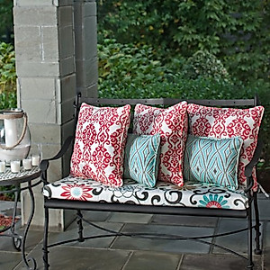 Pillow Perfect Outdoor/Indoor Pom Play Peachtini Bench/Swing Cushion, 45" x 18", Blue